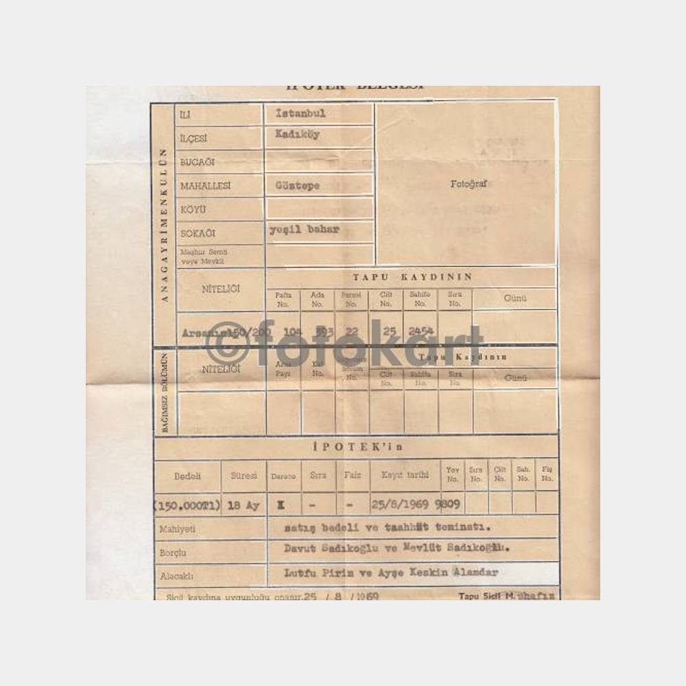 1969 İpotek Hukuk Belgesi | fotokart