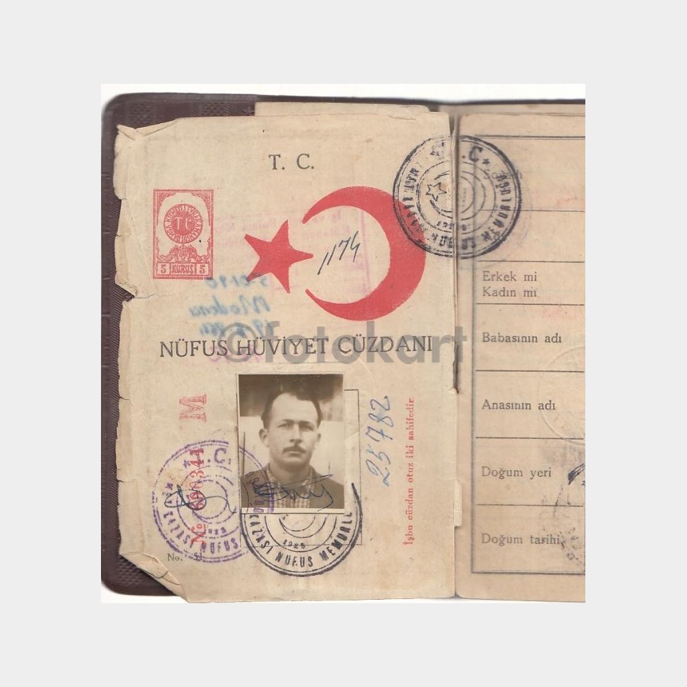 1956 Kütahya Nüfus Memurluğu Damgalı Eski Nüfus Cüzdanı | fotokart